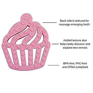 Itzy Ritzy Silicone Baby Teether – BPA-Free Infant Teether with Easy-to-Hold Design & Textured Back Side to Massage & Soothe Sore, Swollen Gums - Teething Toy for 3 Months & Up - Cupcake