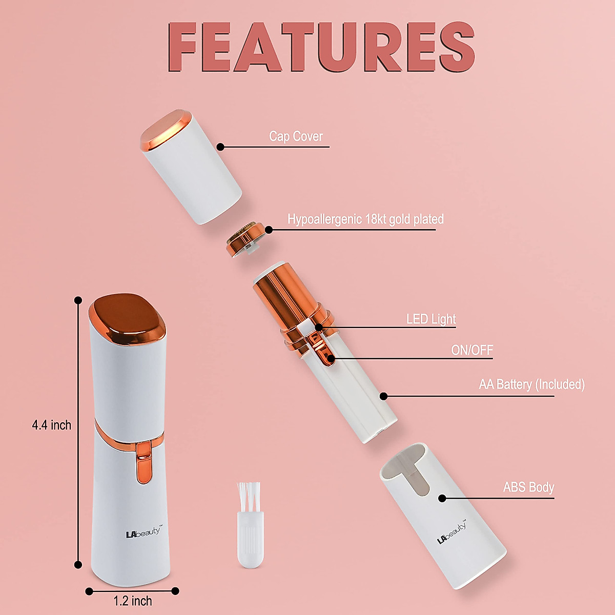 LA Beauty™ Hair Remover for Face, Women Facial Hair Trimmer, Great for Peach Fuzz, Chin, Upper Lip Hair, Ideal Gift for Women, Battery Included with Built-in LED Light (White))