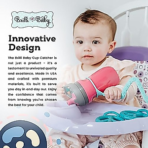 Brilli Baby Sippy Cup Catcher - 2-Pack - Bungee Tether for Bottle or Toy - Pacifier Holder Strap to Attach to Your Stroller - Leash to Secure Cups to High Chairs -Springy Cord for Car Seat Aqua & Navy