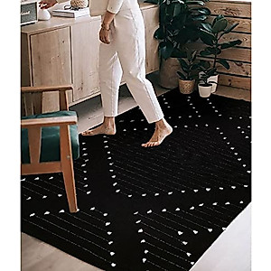 Boho Area Rug 4'x6' Woven Black Rugs Cotton Moroccan Geometric Chic Bohemian Indoor Outdoor Rug Farmhouse Throw Rug Washable Floor Carpet for Entry Mat Living Room Bedroom Patio Decor