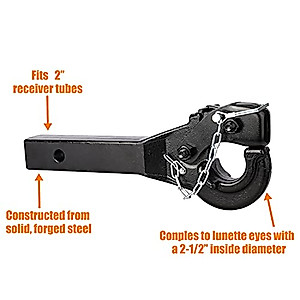 ANGCOSY 10-Ton Pintle Hook Trailer Hitches Receiver Hook for 2” Hitches Hitch Hook Military Receiver, 20000 lbs, 15” Length