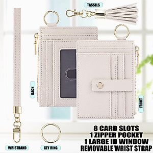 New Fashion Kingdom Wristlet Keychain Wallet for Women Slim Rfid Blocking Credit Card Holder Wristlet Zip Id Case Wallet Small Compact Leather Wallet Coin Purse for Women (Beige)