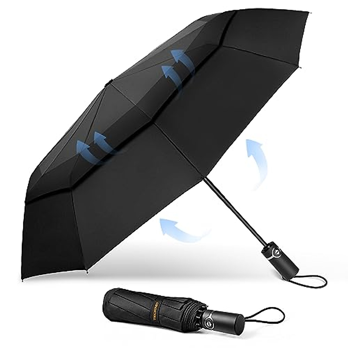 TECKNET Windproof Umbrella for Rain, Large Travel Folding Umbrella, Strong Compact Umbrella for Wind, Automatic Portable Umbrellas, Double Vented Canopy Golf Umbrella with 10 Ribs for Men Women