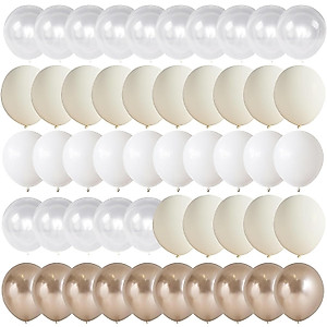 Nude White Gold Balloons, 60PCS Metallic Champagne Gold Cream White Clear Balloons White Sand Blush Beige Transparent Party Balloons for Birthday Boho Wedding Anniversary Engagement Hen Decorations