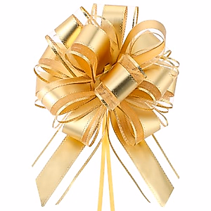 Jeffdad Bow Gift Wrapping Ribbon, 10Pcs Large 8 Inches Matte Metallic Color Bouquets Gift Bows, for Valentine's Day, Parties, Wine Bottles Decoration, Gift Wrapping and Birthday Decoration(Gold)