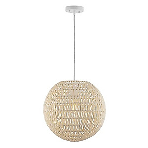 JONATHAN Y JYL6503B Luna 15.75" 1-Light Bohemian Modern Woven Rattan/Iron LED Pendant Farmhouse Coastal Adjustable Dining Room Living Room Kitchen Island Foyer Bedroom Hallway, Cream/White