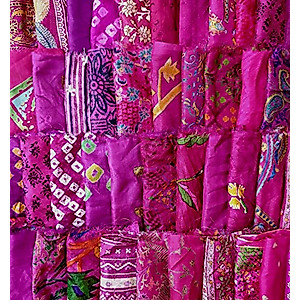 Vintage Fabrics Crafts Sari Silk Fabric Lot Vintage Sari Fabric Material Remnant 50 Small Pieces Magenta Craft Scrapbook Art Doll Junk Journal, 6 Inches