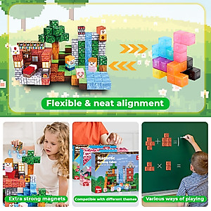 Magnetic Blocks-150PCS Grassland Magnetic Building Blocks Set, Kids Classroom Sensory Toy for Toddlers STEM Learning, Construction Stacking Toy for Kids 3+ Boys and Girls Christmas Birthday Gifts