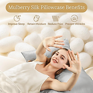 INFIIXSO Mulberry Silk Pillowcase for Hair and Skin, Silk Pillow Cases Standard Size Set of 2 with Hidden Zipper 20x26 Inches, Ultra Smooth Cooling Pillow Cases for Hot Sleepers(Light Grey,2 Pack)