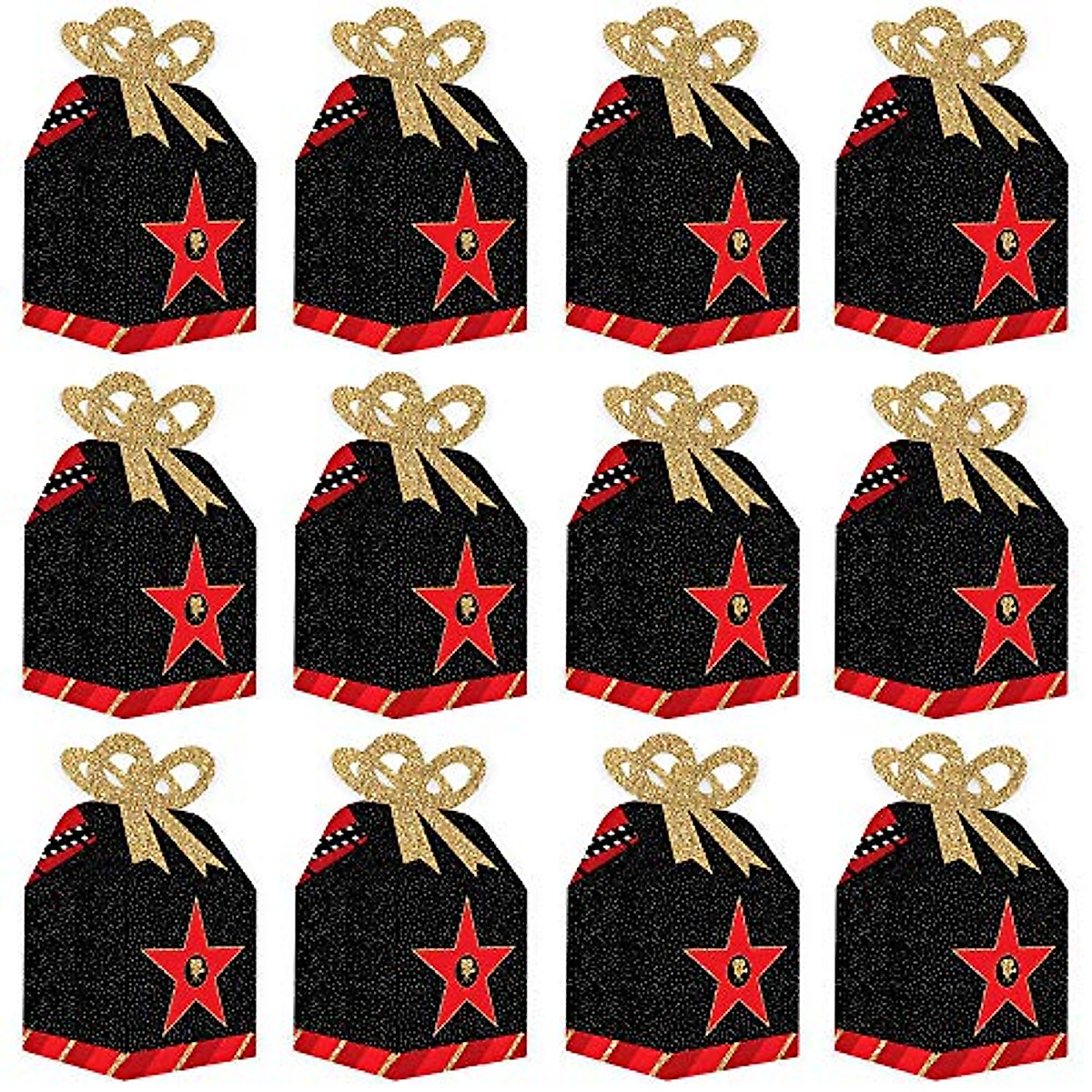 Big Dot of Happiness Red Carpet Hollywood - Square Favor Gift Boxes - Movie Night Party Bow Boxes - Set of 12