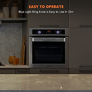 24 Inch Single Wall Oven, ETL Certified,ThermoMate 2.3Cu. Ft. Electric Built-in Oven with 9 Cooking Functions, 360° ROTATING ROTISSERIE, Sensor Touch Control, Stainless Steel