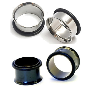 Zaya Body Jewely 2 Pairs Stainless Steel and Titanium Single Flare Ear Tunnels Gauges 00g 1/2 9/16 5/8 3/4 7/8 1 inch (7/8' 22mm)