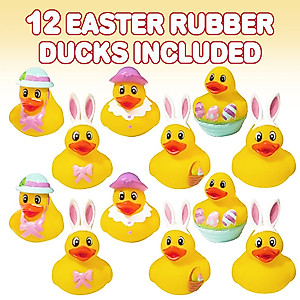 ArtCreativity 2.5 Inch Assorted Easter Rubber Duckies for Kids, Pack of 12, Mini Duck Surprise Toys for Filling Easter Eggs, Easter Party Favors, Egg Hunt Supplies, Easter Themed Bath Tub Toys