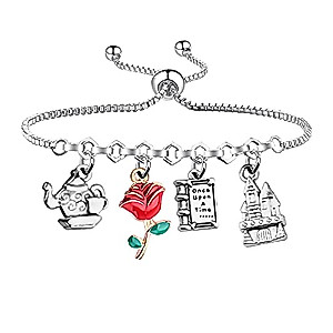 MYOSPARK Beauty And The Bracelet Belle Rose Inspired Gift Rose Flower Bracelet Princess Bracelet Movie Fans Gift (Beauty Rose Slide BR)
