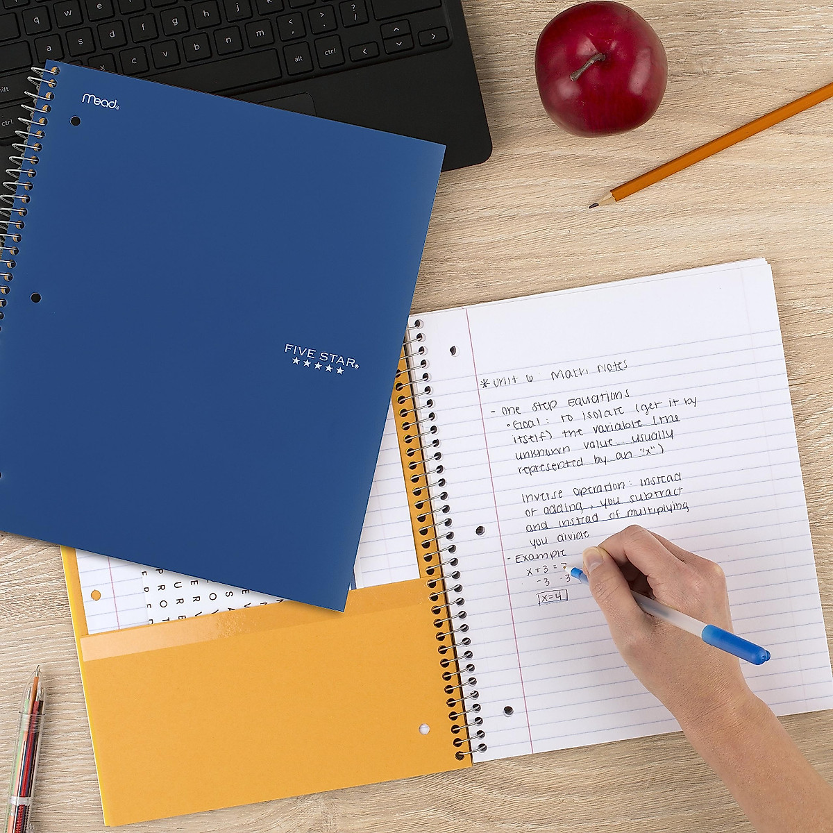 Five Star Spiral Notebooks with Pockets Plus Study App, 6 Pack, 1-Subject, College Ruled Paper, 11” x 8-1/2", 100 Sheets, Assorted Colors (38052)