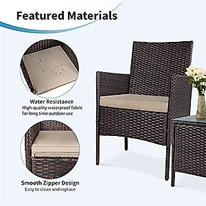 Patiomore 3 Pieces Outdoor Bistro Set Patio Furniture Set PE Brown Wicker Patio Chairs with Coffee Table for Front Porch, Balcony, Backyard (Brown Cushion)