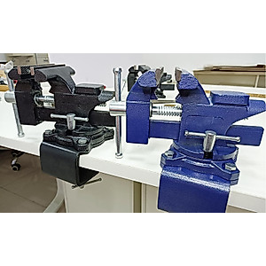 MYTEC 2-In-1 Bench Vise Heavy Duty for Workbench, 6.0" blue, Upgraded Multi-Purpose Table Vice, Universal Rotate 270°Work Clamp-On Vise