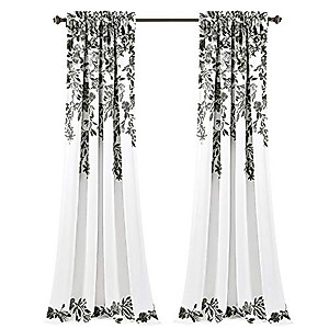 Lush Decor Tanisha Curtains Room Darkening Floral Vine Print Design Window Panel Set (Pair), 52" W x 84" L, Yellow & Gray