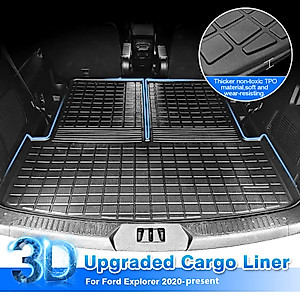 Cartist Cargo Liner Fits for Ford Explorer 2020-2024 2025 (6&7 Passenger) Accessories All Weather Trunk Liner for Explorer Behind 2nd Row (Trunk Mat with Backrest Mat)