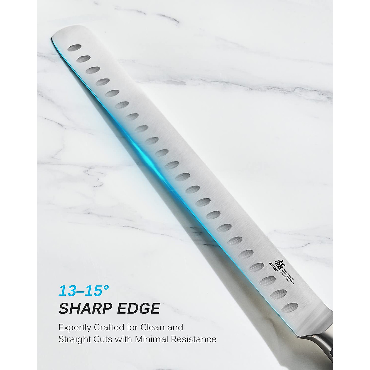 KYOKU 12" Slicing Knife, Samurai Series Brisket Knife for Meat Cutting with Pakkawood Handle, Japanese High Carbon Steel Meat Carving Knife for BBQ Brisket Turkey Ham Rib Roast Beef with Sheath & Case