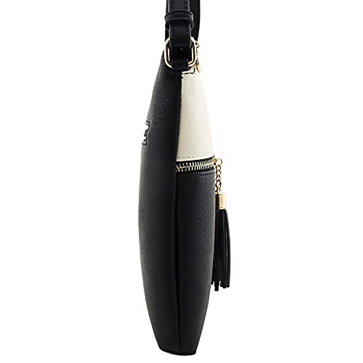 FashionPuzzle Tassel Zip Pocket Crossbody Bag (Beige/Black)