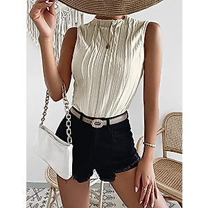 Verdusa Women's Sleeveless Mock Neck Textured Tank Top Beige XS