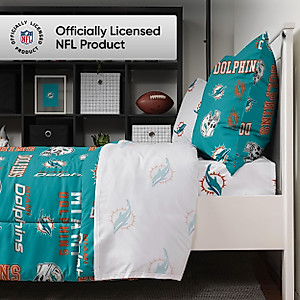 FOCO Miami Dolphins NFL Team Color Bed In a Bag Comforter Bedding 5 Piece Twin Set