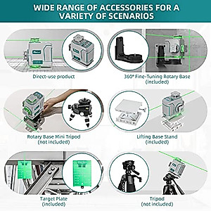 4D Self-Leveling Laser Level, 197Ft DECTEAM 16 Lines Green Cross Line Laser Levels, with Rechargeable Battery, 360° Magnetic Bracket, Remote Controller, Hard Carry Case - T04CG