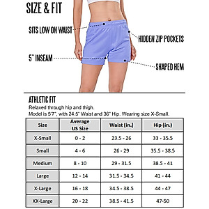 5-Pack Womens Athletic Shorts Mesh Basketball 5" Inseam Ladies Active Sports Set with Zipper Pockets (Set 2, Medium)