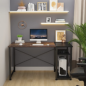 Foxemart Computer Desk 40 Inch Home Office Desk Industrial Sturdy Writing Table with Storage Shelves Modern Simple Style PC Desk for Home Office Study Room Workstation, Rustic Brown and Black