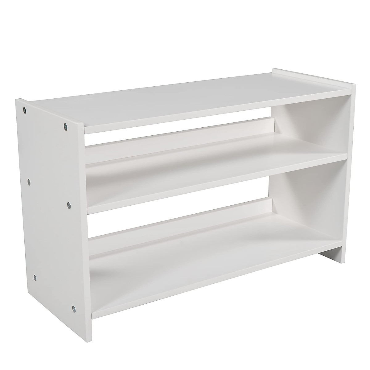 Kids Low Loft Bed with Storage, Twin Loft Bed with Two Movable Shelves and Ladder, Wooden Loft Bed with Decorative Guardrail Chalkboard, for Kids Girls Boys - White