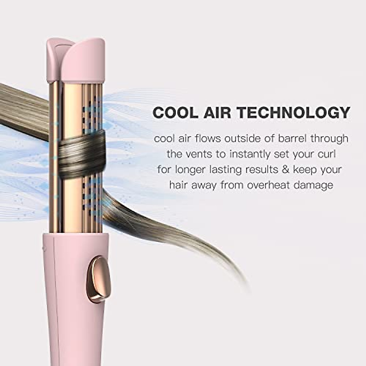 MIRACOMB Cool Air Curler Titanium Curling Wand 2 in 1 Hair Flat Iron 1” Styler for Loose Curls and Straight Styles, Max 430F, Auto Off, Dual Voltage, Pink (Package May Vary)