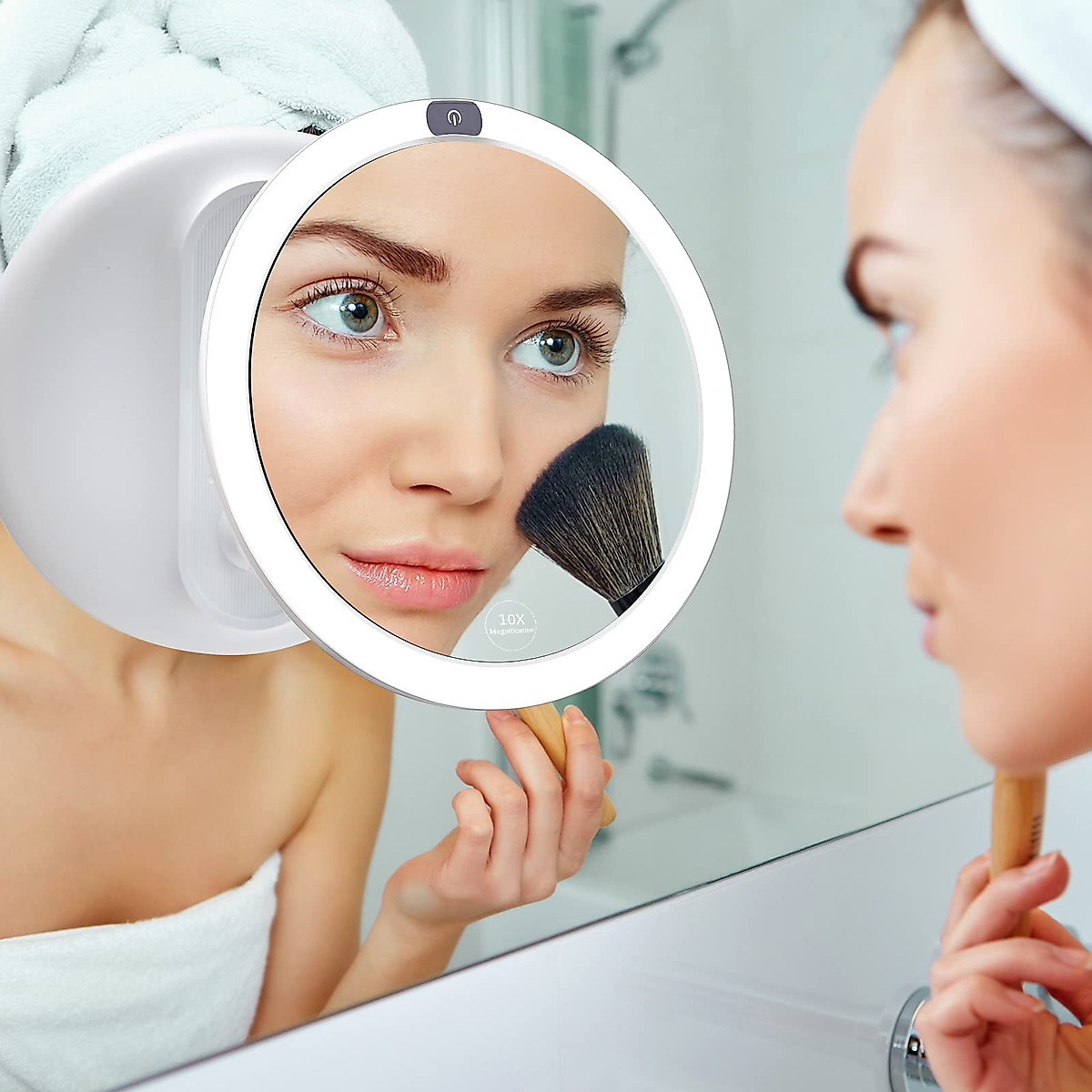 KEDSUM Upgraded 9" Rechargeable 10x Magnifying Makeup Mirror with Lights, Dimmable Lighted Vanity Mirror with Magnification and A Large Suction Cup, Touch Button, 360 Degree Rotation