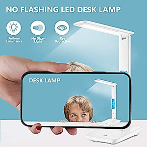 Desk Lamp LED Desk Light, Smart Features(Clock, Alarm, Date, Temperature)-Adjustable, Foldable Touch Table Lamp, 3 Levels of Dimmable Lighting - Suitable for Office, Bedroom, Study (TC25 White)