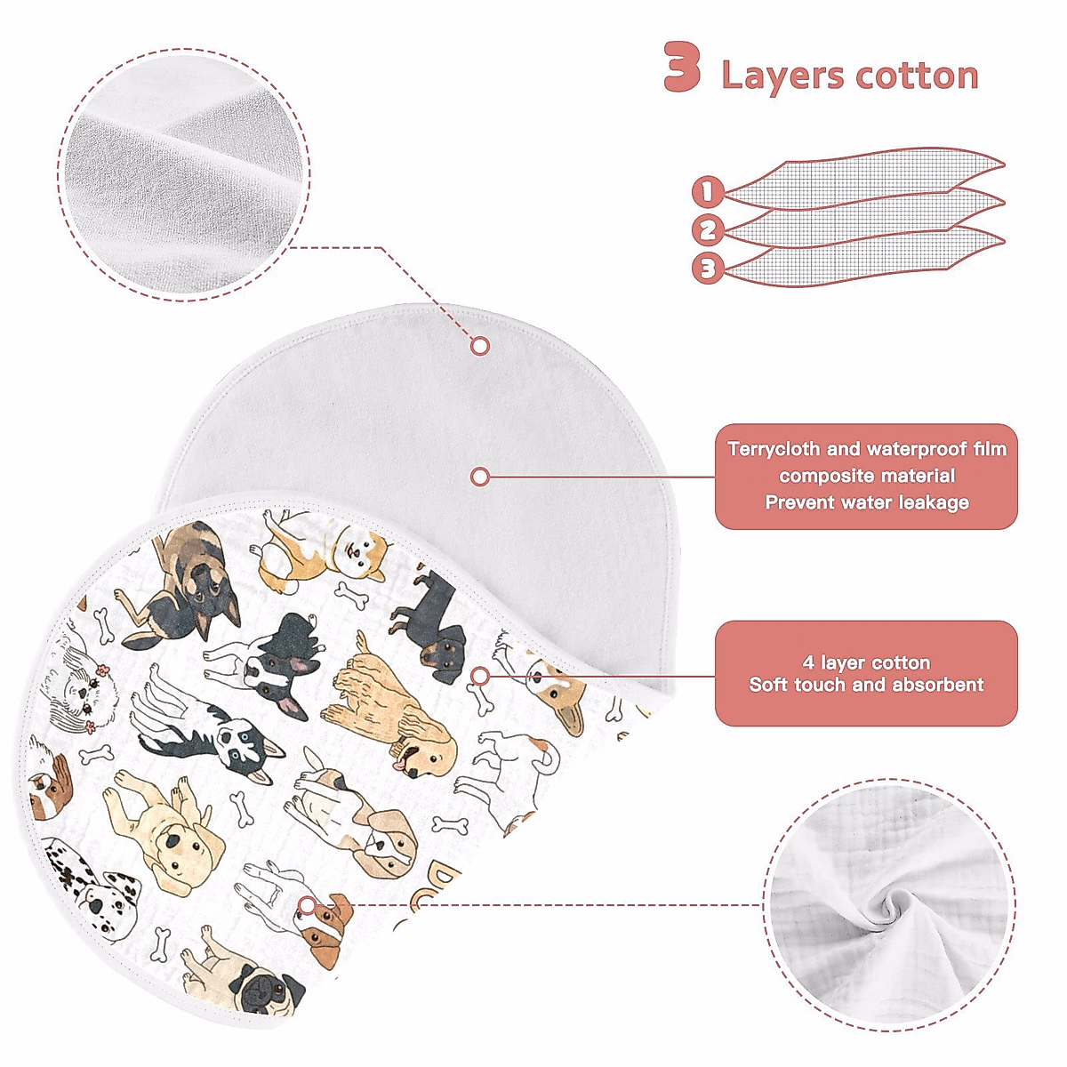 Kigai Cute Puppy Muslin Baby Burp Cloth, Super Soft Absorbent Cotton Burp Rag Baby Bibs Washcloth Face Towel for Newborn Boys Girls Registry Gift, 2 Packs