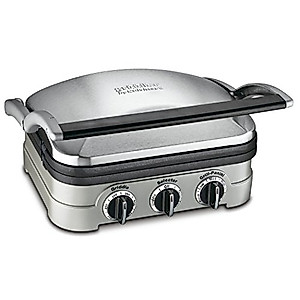 Cuisinart GR-4N 5-in-1 Griddler, Silver, Black Dials (Renewed)