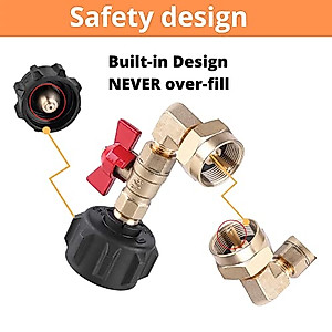 QCC1 Propane Refill Elbow Adapter for Small Propane Tanks, 90 Degrees Propane Refill Adapter Coupler with ON-Off Control Valve LP Gas Refill Fits for Camping Grill, BBQ Party 1 LB Tank Cylinder
