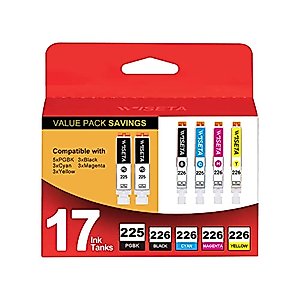 PGI-225 CLI-226 Value Pack Compatible for Canon 225 and 226 Ink Cartridges for Canon MG6220 MG5320 MG5220 MG6120 MG8220 MX882 IX6520 Printer (5 Large Black,3 Black,3 Cyan,3 Magenta,3 Yellow, 17-Pack)