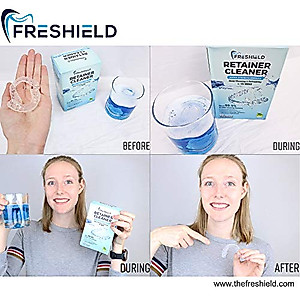 FRESHIELD Retainer & Denture Cleaner Tablets - Remove Stain Plaque Bad Odor, Compatible with Invisalign, Dentures, Retainers, Mouth Guards, Braces, Teeth Straighteners, Night Guards, Dental Appliances