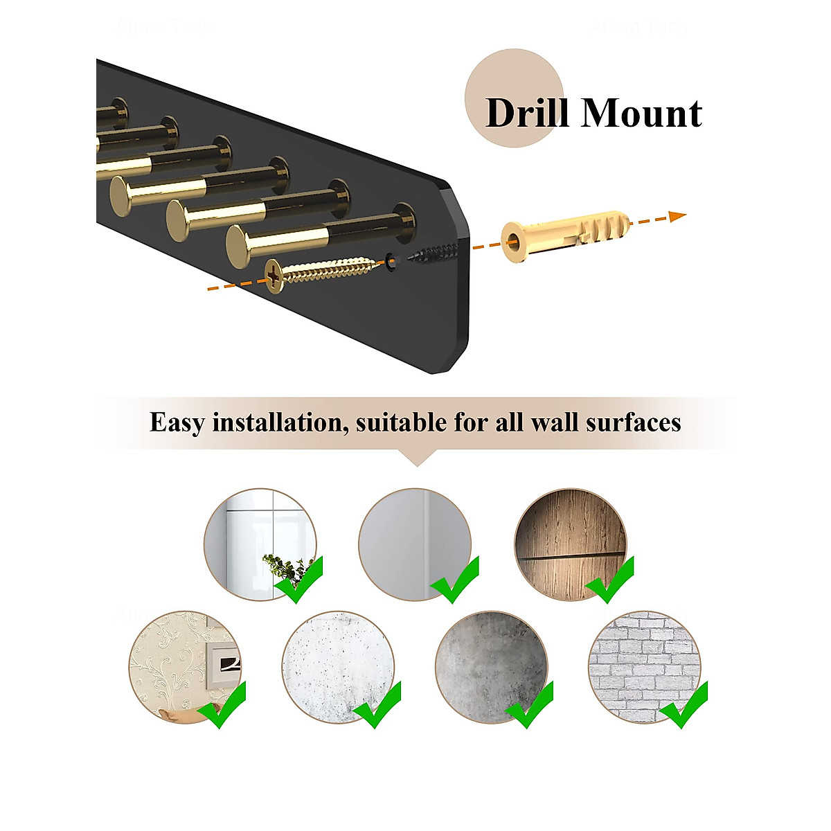 NiHome Wall Mounted Acrylic Jewelry Organizer 2-Pack, Durable Sleek Rack Strong Carbon Steel Hooks for Dressing Table, Bathroom, Kitchen, Hassle-Free Installation Multiple Mounting Options (Black)