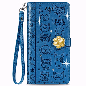 ONV Wallet Case Compatible with Samsung Galaxy S9 Plus - Sparkly Cute Animal Leather Folio Cover + Strap Card Holder Anti-Shock Stand Magnet Flip Case Compatible with Samsung Galaxy S9 Plus [MG] -Blue