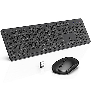 Wireless Keyboard and Mouse, Silent Responsive Keys, Full Size and Battery Powered - Slim Design and Quiet Typing, USB Cordless Combo for Mac, Computer, PC, Laptop - by Wisfox, Black