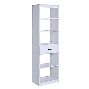 SOLRIG Closet System Tower Kits, Including Clothes Rack Shelves, Organizer Kits, Rods Can Be Cut and One Drawer, Manufactor Wood with White Color for Bedroom and Closet Room.