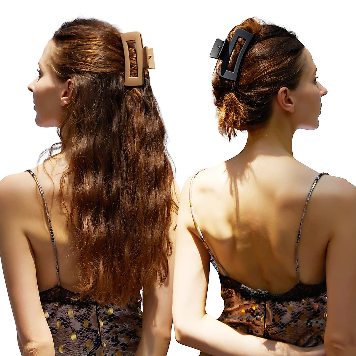 Nalodu Rectangle Hair Claw Clips Large 4 Inch Matte Square Clear No Slip Big Jaw Clip Multi-Colored for Thick Hair Women, 6 Pack