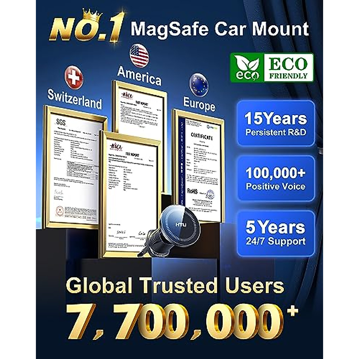 [2024 Newest Upgraded] for MagSafe Car Vent Mount HTU [Best Magnets] Car Phone Holders for iPhone, Hook Handsfree 360° Rotation Magnetic Phone Holder Car for iPhone 15 14 13 12 Pro Max Plus Mini,Black