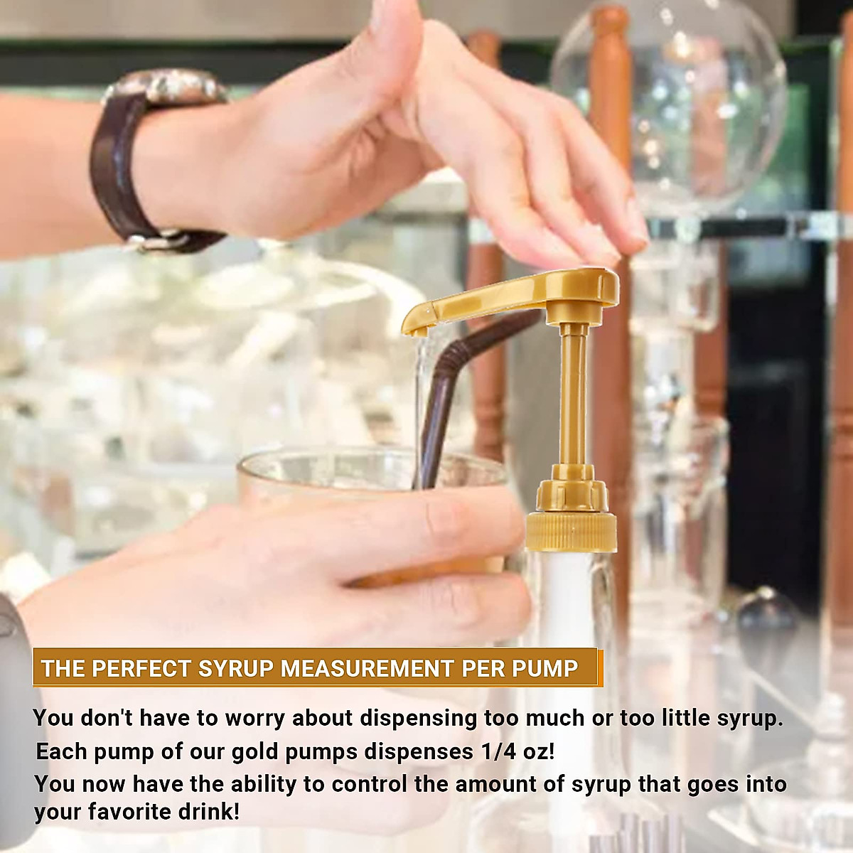 10 Pieces of Syrup Pumps - Syrup Pump Dispenser for Coffee Syrup Bottle - Fits 750ml Bottles for Coffee Syrups - Flavorings Bottles(Gold)