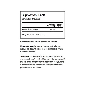 Swanson Premium Brand NAC N-Acetyl Cysteine - 600 mg, 100 Capsules - Antioxidant and Cellular Health Support Supplement