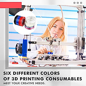 6 Colors PLA 3D Printer Filament Bundle 1.75mm PLA Printing Material Each Roll 200g Vacuum Packaging Printing Filament Dryer Black Red Blue White Rainbow Fluorescent Green Filament Supplies