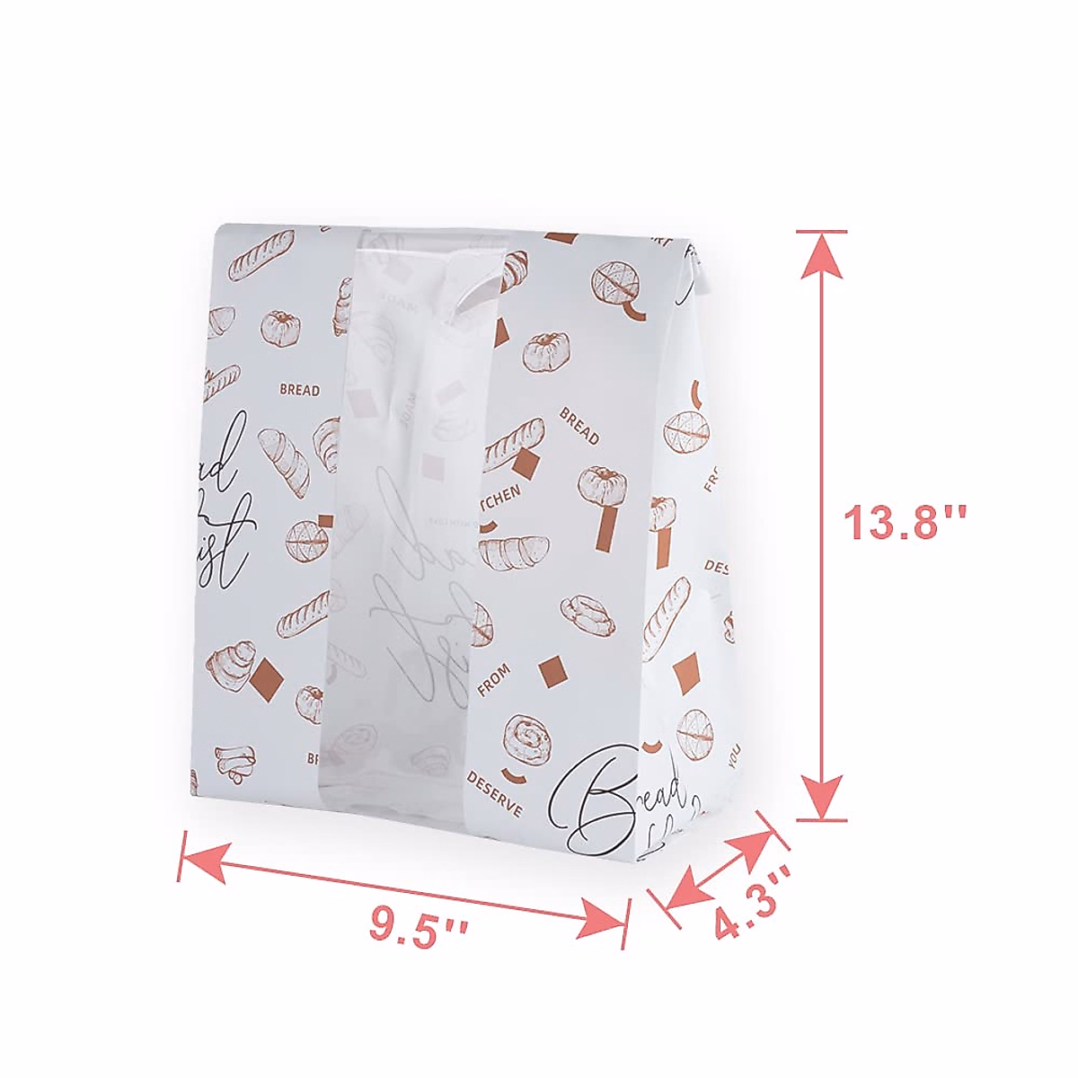 AeKahtay 50 Pack Paper Bread Bags with Front Window, 13.8 x 9.5 x 4.3 Inch Large Paper Bread Bags for Homemade Bread Gift Giving with Stickers