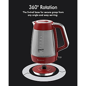 LONGDEEM Electric Tea Kettle Pot, Fast Boil, 1.7L/1500W, Borosilicate Glass Stainless Steel Inner Lid & Filter, Hot Water Boiler & Heater with Auto Shut Off, BPA-Free, Easy to Clean, Red